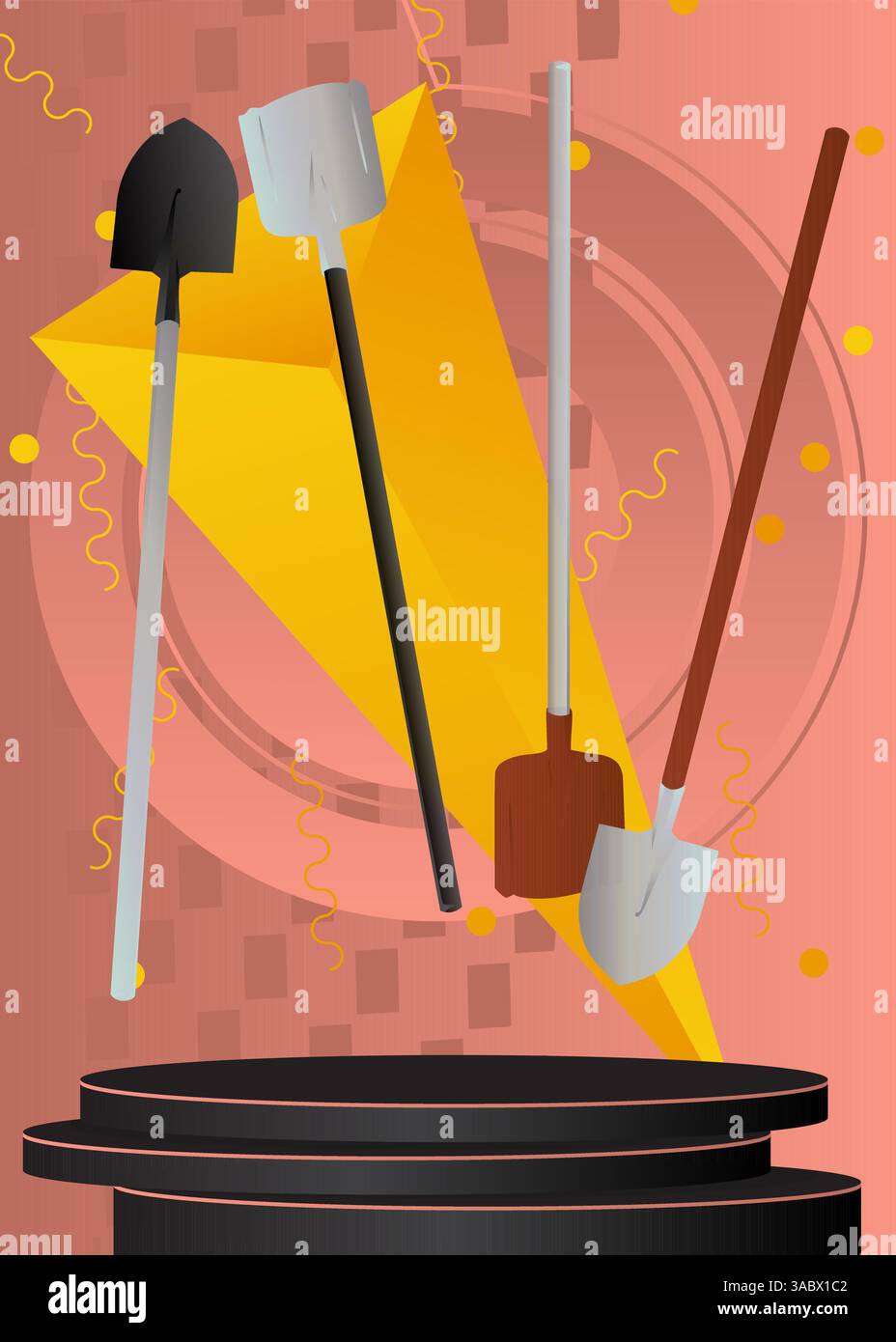 Mockup product display with Spade, Shovel. Vector cylinder pedestal ...