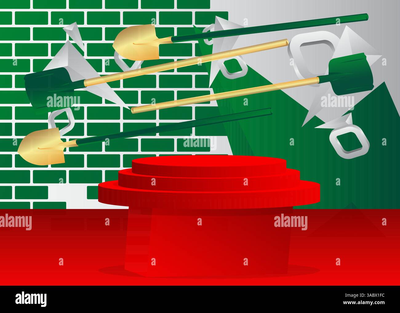 Mockup product display with Spade, Shovel. Vector cylinder pedestal ...