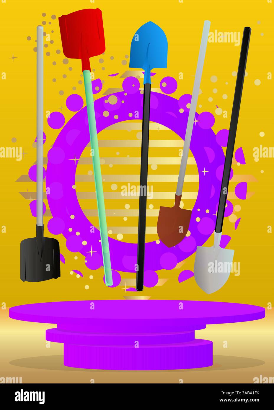 Mockup product display with Spade, Shovel. Vector cylinder pedestal ...