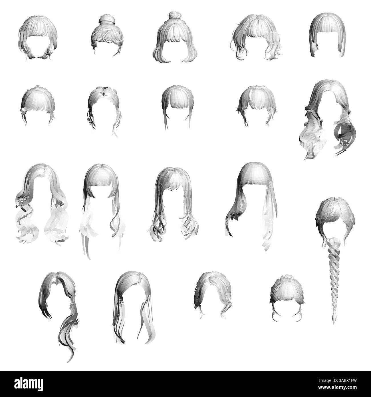 A collection of different hairstyles, including ponytails, buns, and ...