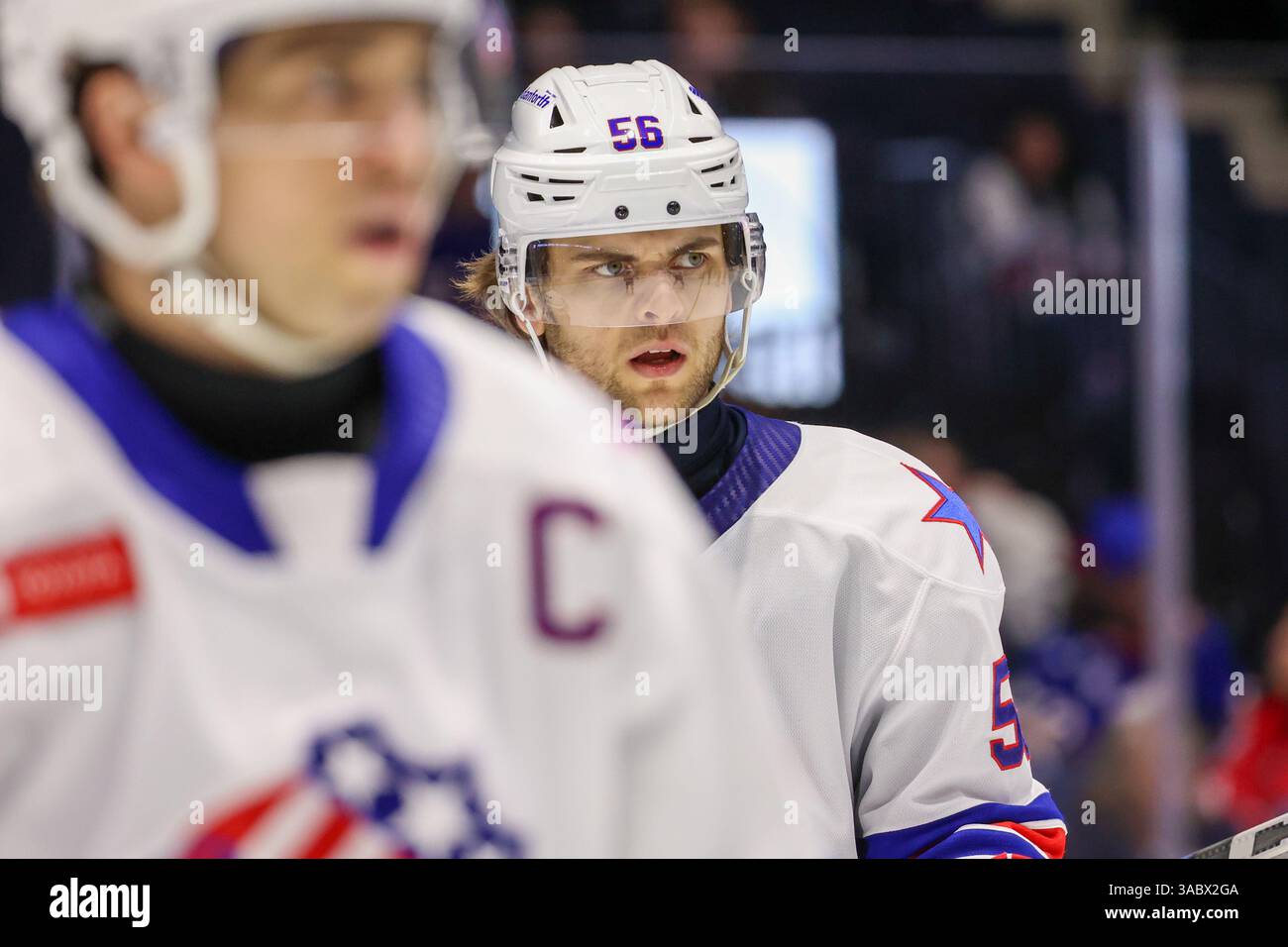 April 2nd 2025: Rochester Americans defenseman Kale Clague (56) looks ...