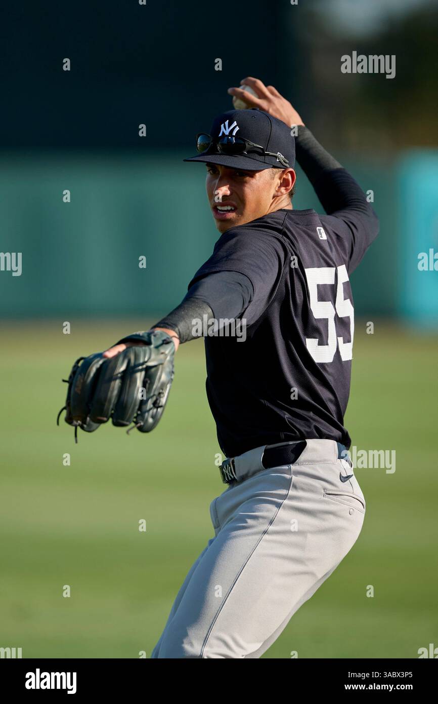 New York Yankees shortstop George Lombard Jr. (55) during warmups ...