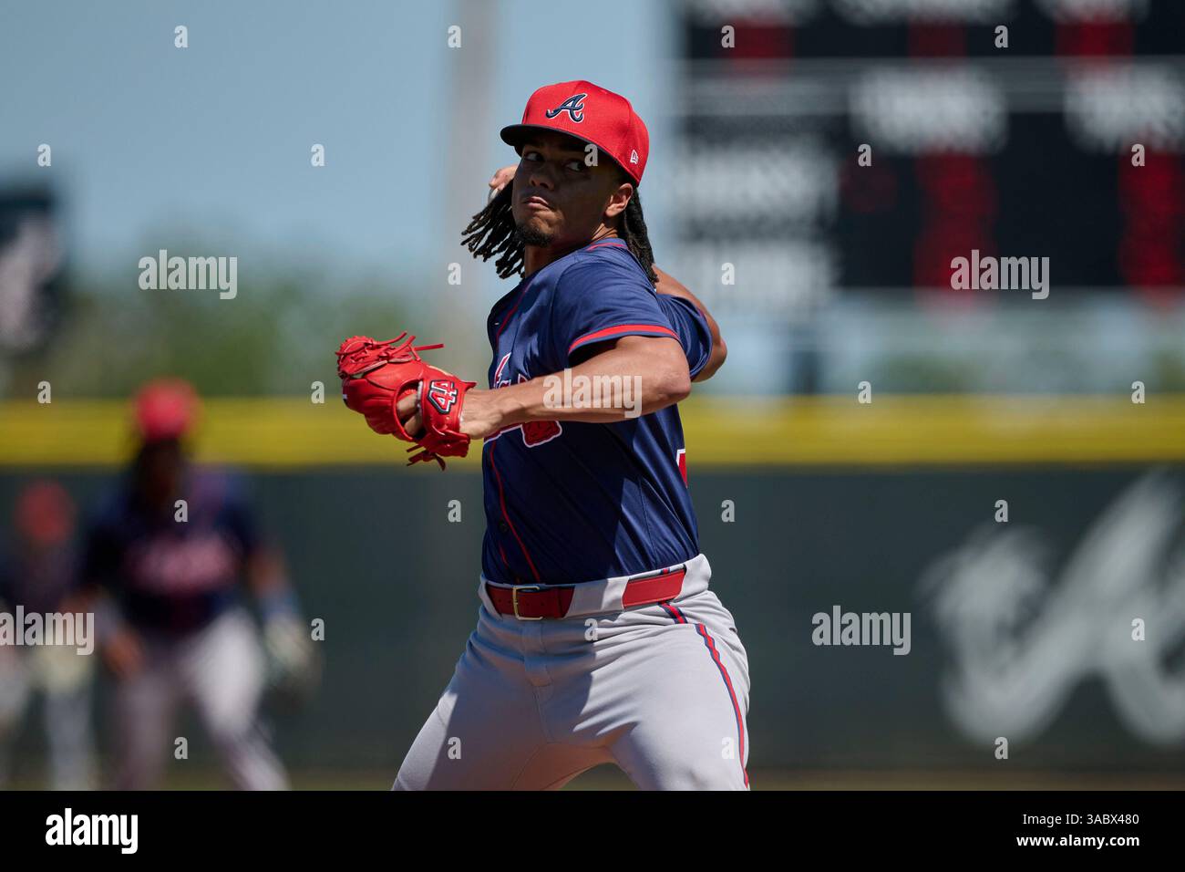 Atlanta Braves pitcher Samuel Mejia (38) during an MiLB Spring Training ...