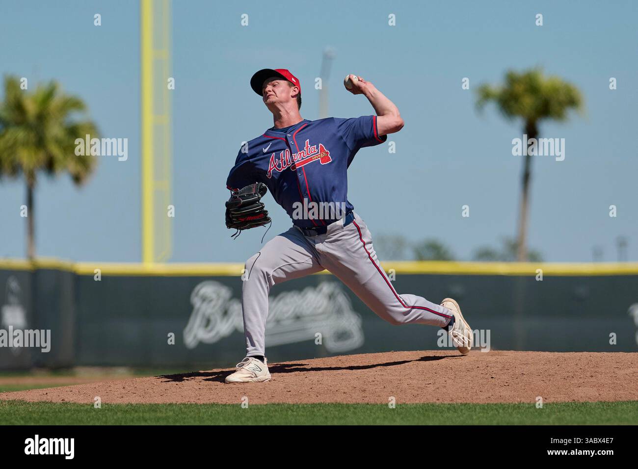 Atlanta Braves pitcher Adam Shoemaker (98) during an MiLB Spring Training game against the Tampa ...