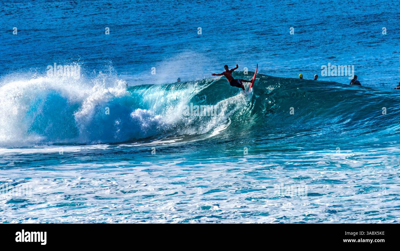 Colorful Surfer Jumping Large Wave Banzai Pipeline Pipeline North Shore ...