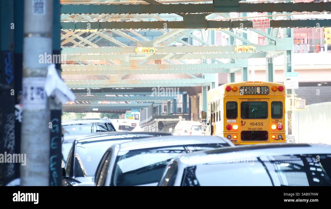 New York City, United States - 31 Aug 2023: Elevated subway above ...