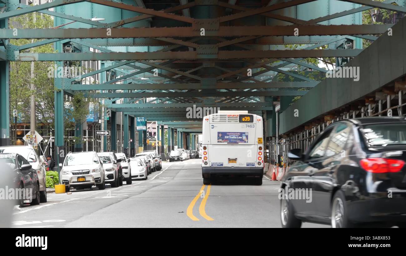New York City, United States - 31 Aug 2023: Elevated subway above ...
