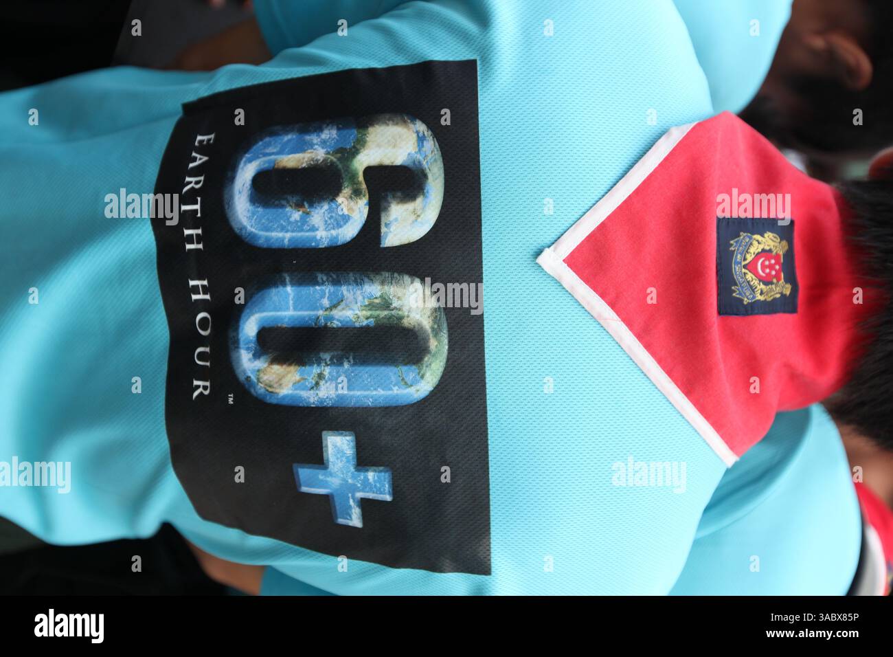 Vertical view of youth boy scout wear the WWF Earth Hour t-shirt to ...