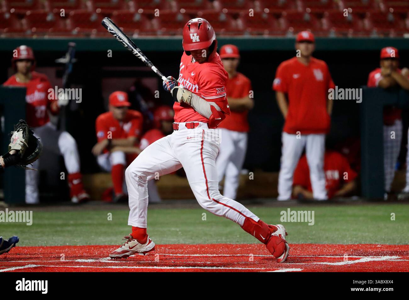 Houston's Riley Jackson recoils to avoid getting hit by a pitch against ...