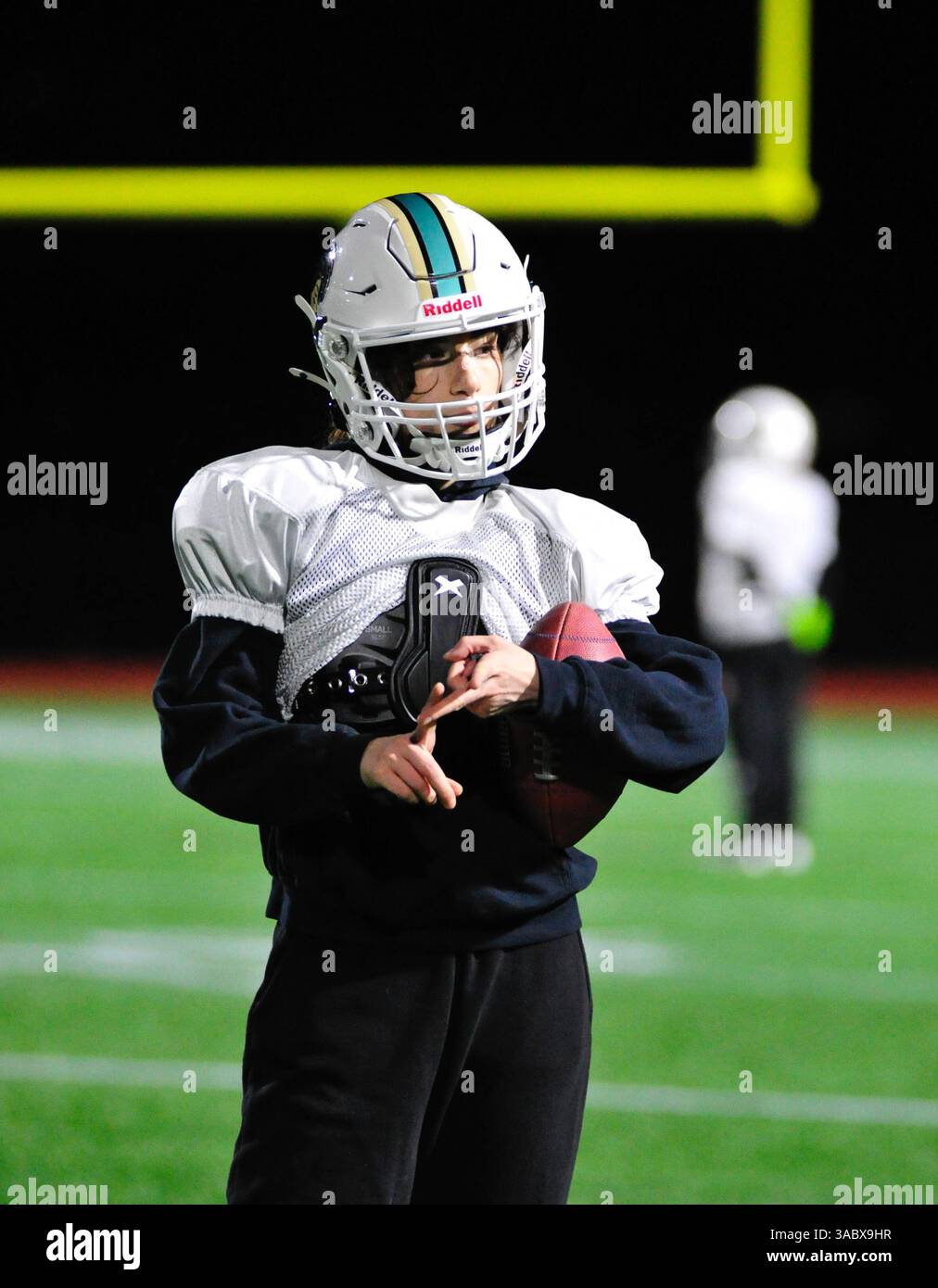 Kicker Brooke Singer at team practice on April 1, 2025. The Jersey ...