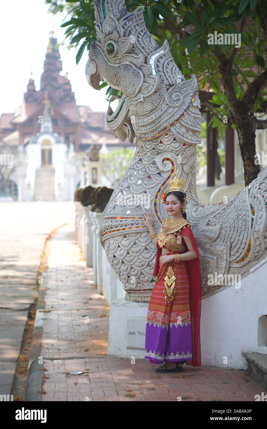 Beautiful young woman wearing Thai Songkran costume, a regional Thai ...