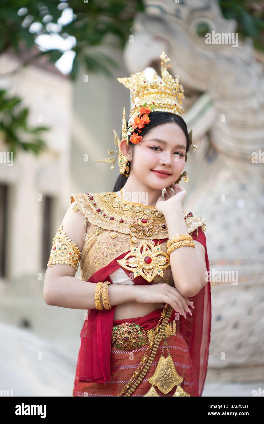 Beautiful young woman wearing Thai Songkran costume, a regional Thai ...