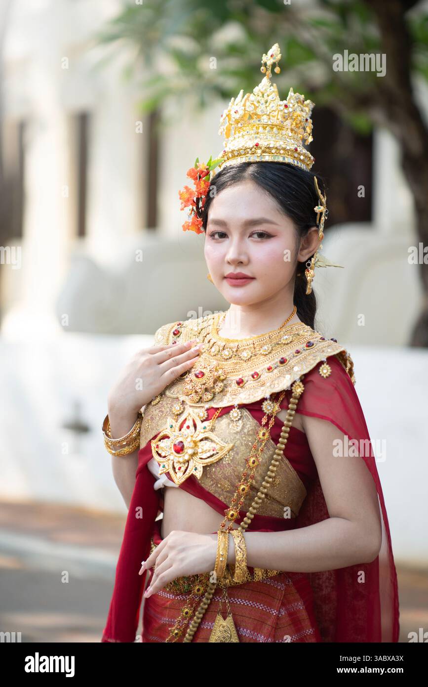 Beautiful young woman wearing Thai Songkran costume, a regional Thai ...