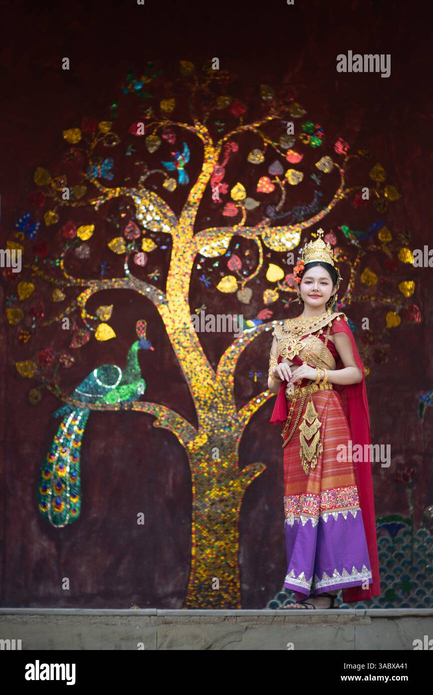 Beautiful young woman wearing Thai Songkran costume, a regional Thai ...