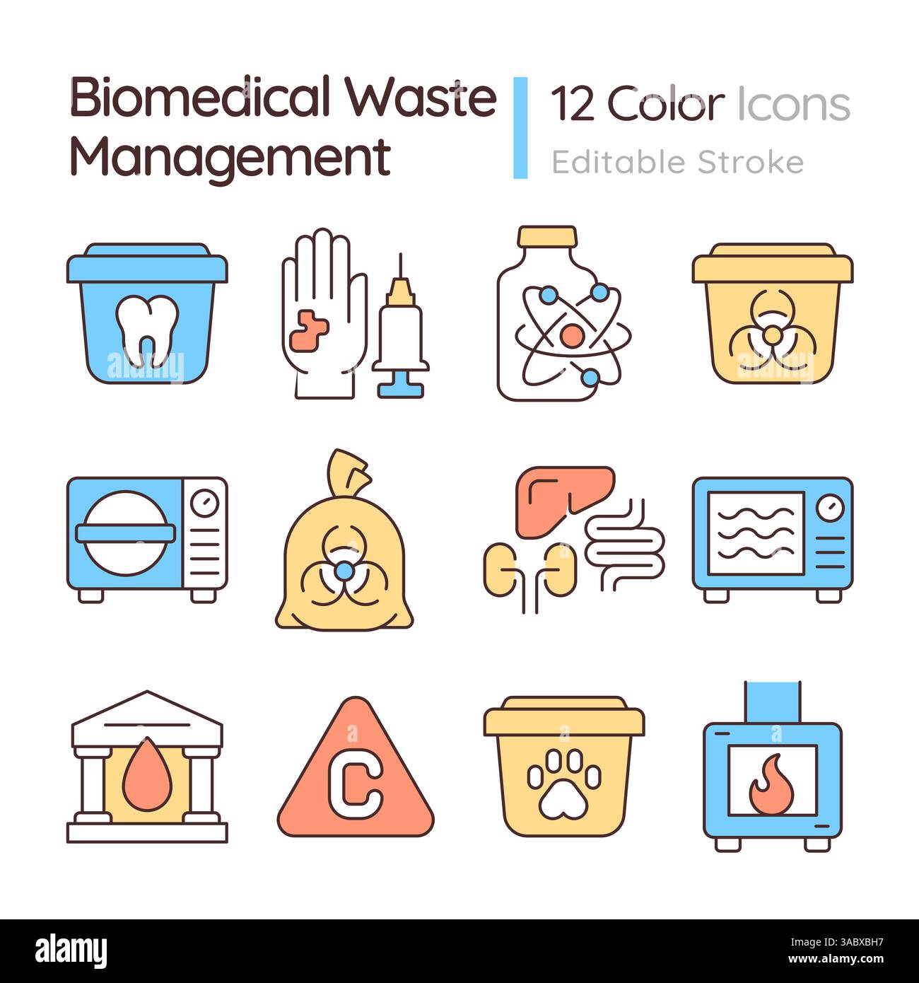 Biomedical waste management line color icons set Stock Vector Image ...