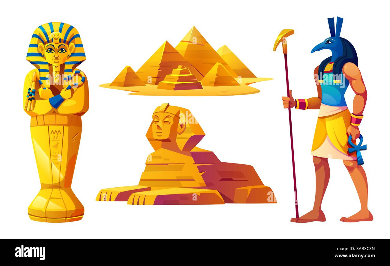 Ancient Egyptian culture symbols set isolated on white background. Vector cartoon illustration ...