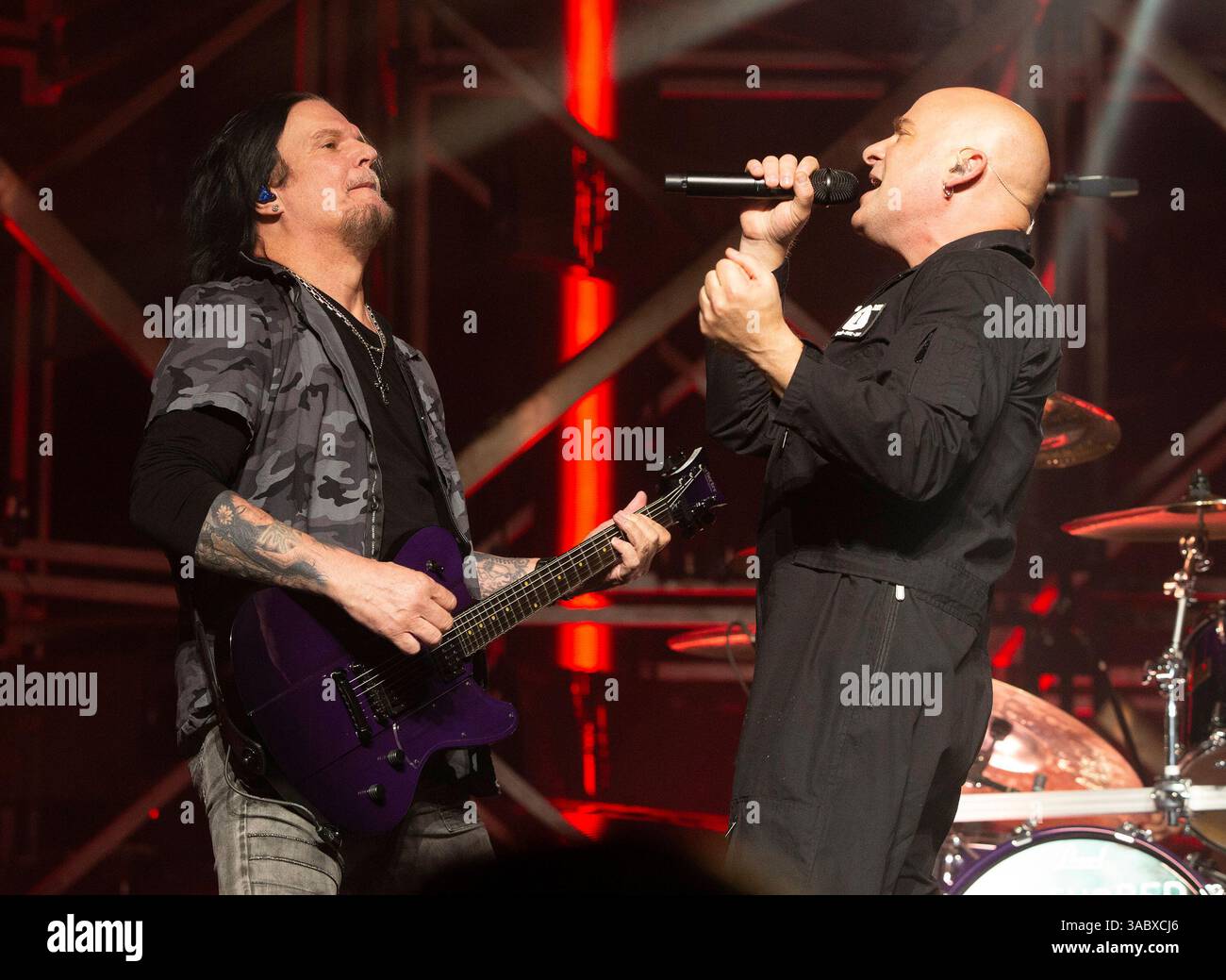 Dan Donegan, left, and David Draiman of Disturbed perform on Wednesday, April 2, 2025, at Wells ...