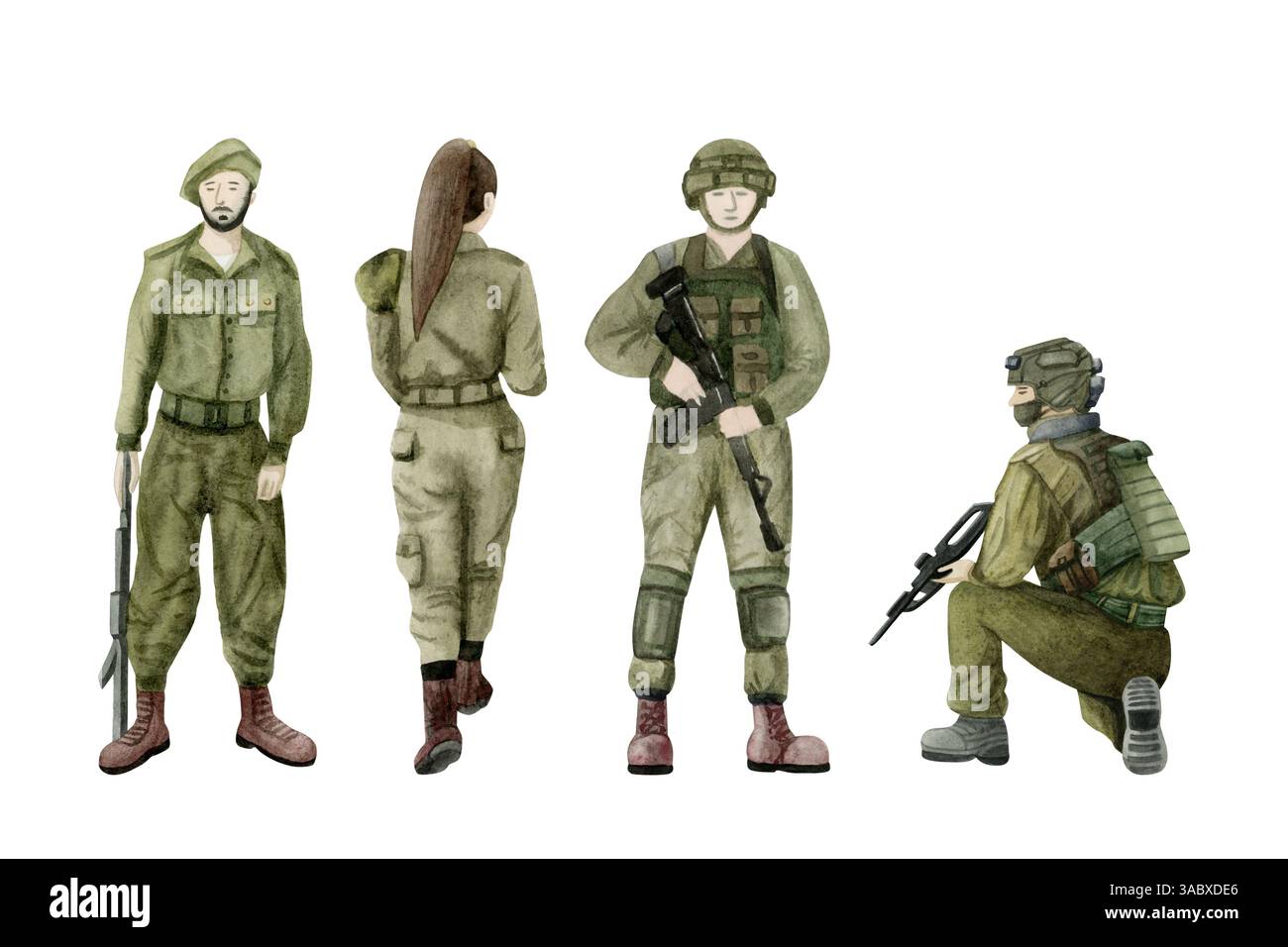 Israel modern army soldiers in green uniform in different poses ...