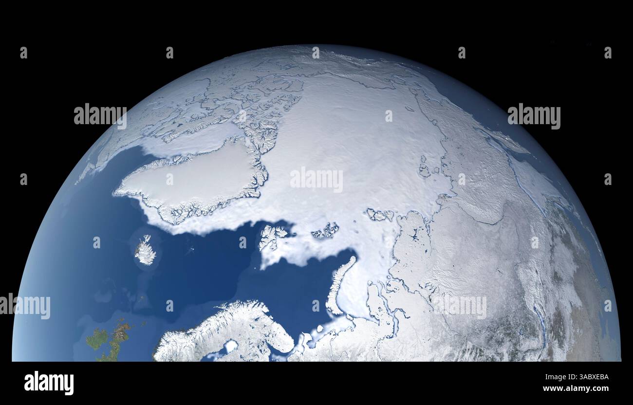 Arctic sea ice maximum, March 2024, illustration Stock Photo - Alamy