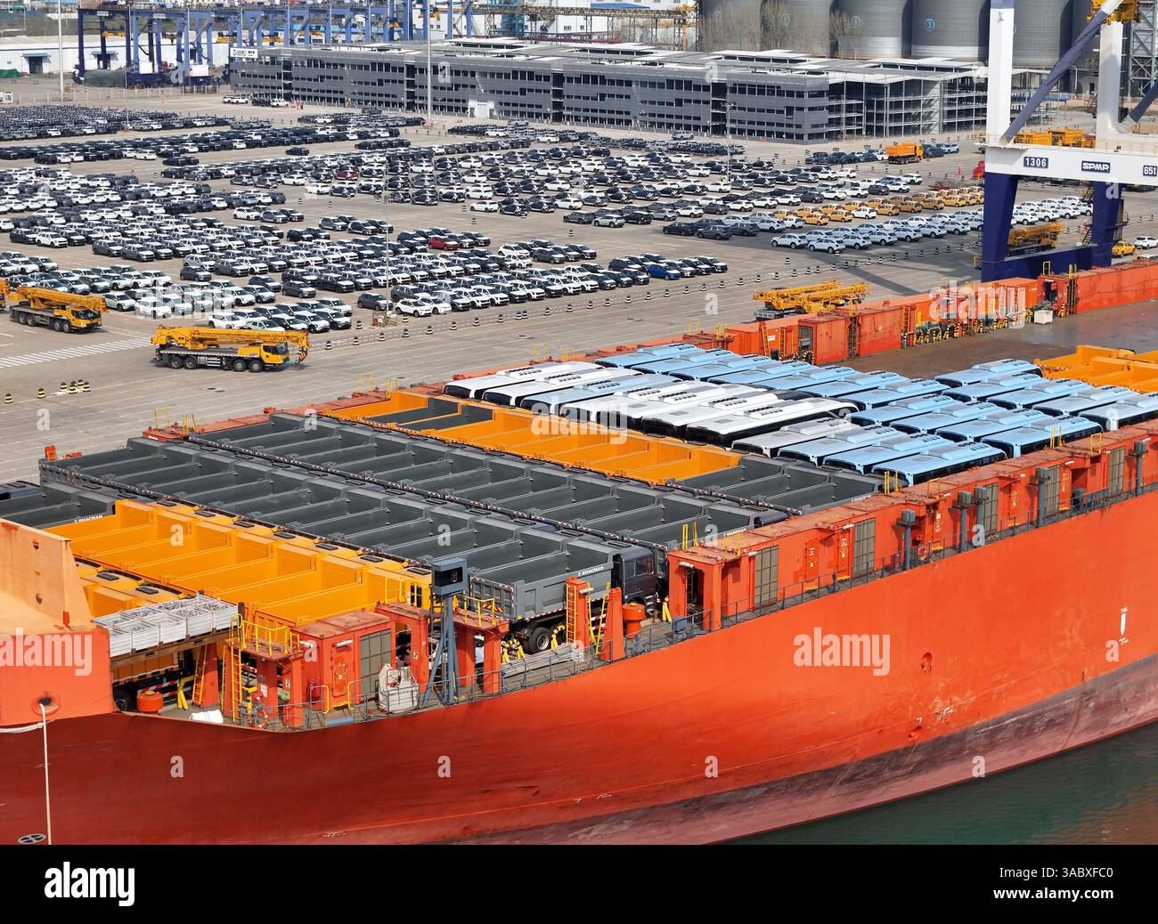 YANTAI, CHINA - APRIL 3, 2025 - Chinese-made cars are loaded for export ...