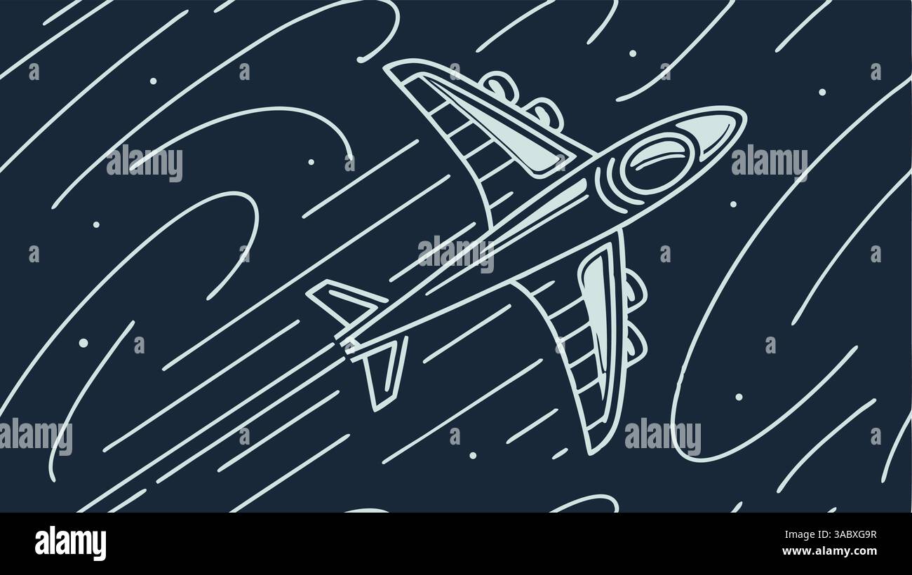 A detailed illustration showcases a modern, streamlined airplane flying ...