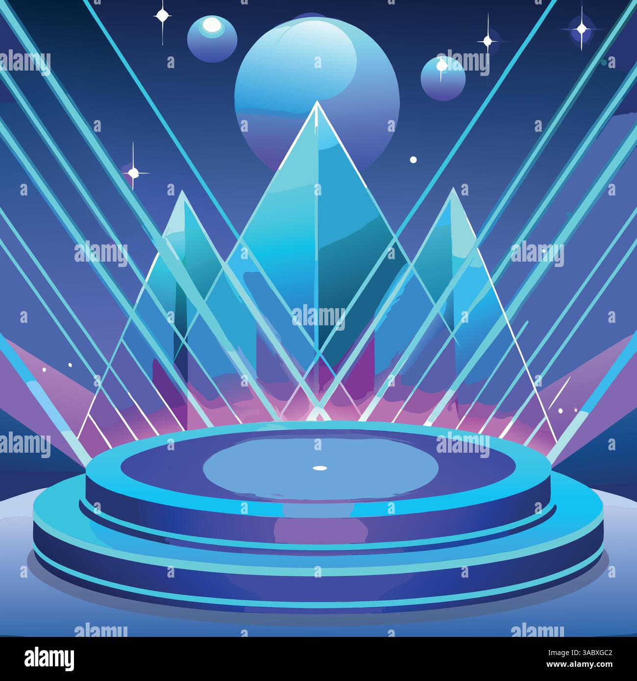 Colorful light display with geometric shapes and starry background ...