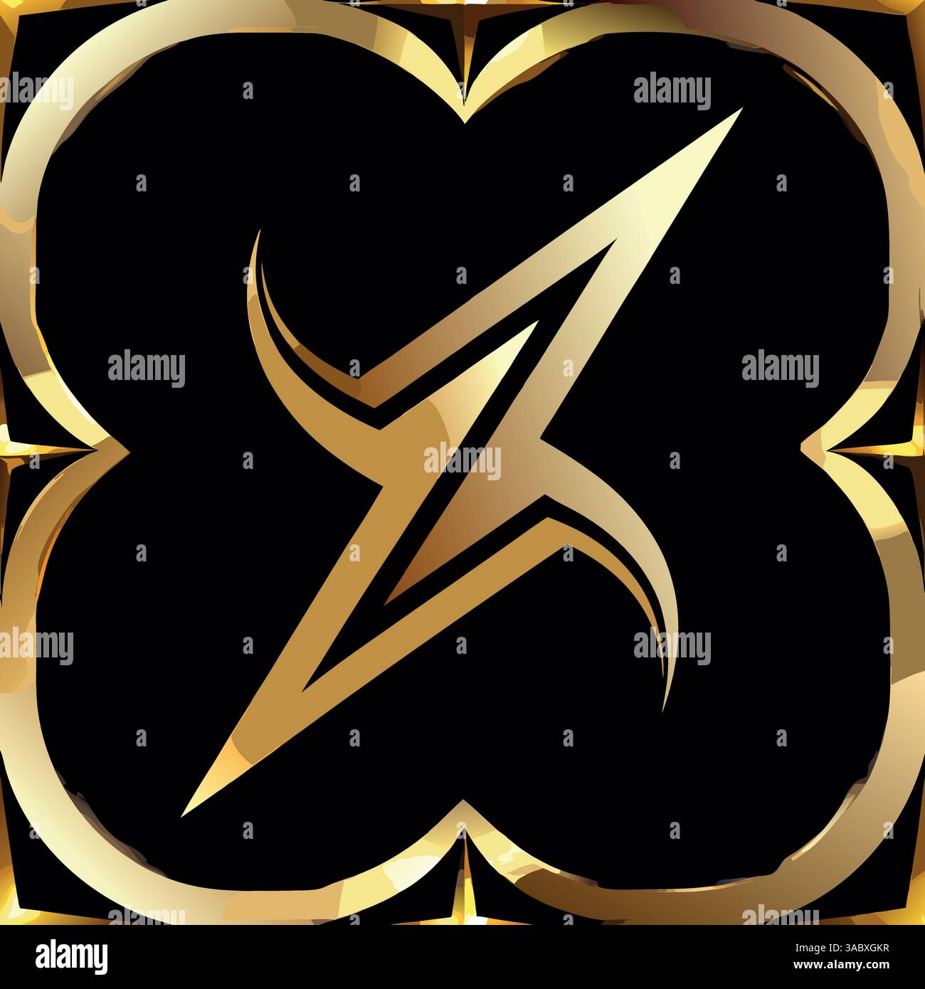 Stylized golden lightning bolt design against a black background ...