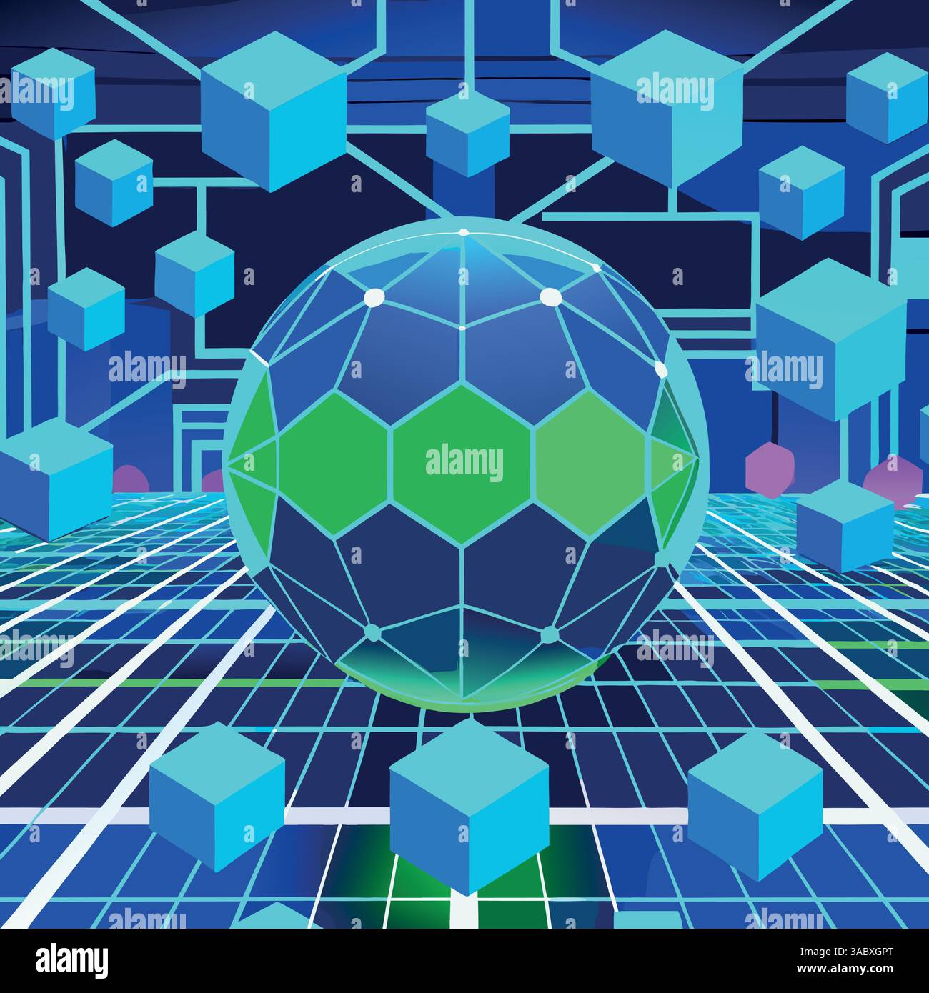 3D geometric abstract representation featuring a glowing sphere and ...