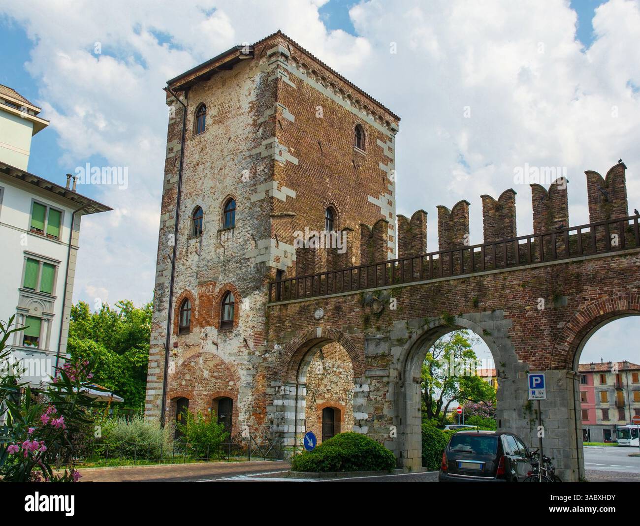 Porta Aquileia in the city walls of Udine, Italy. C15th. stone medieval ...
