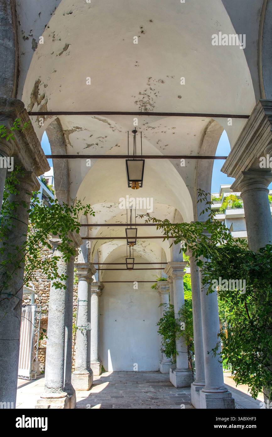 An elegant yet timeworn C18th Neoclassical colonnade in Udine, Italy ...