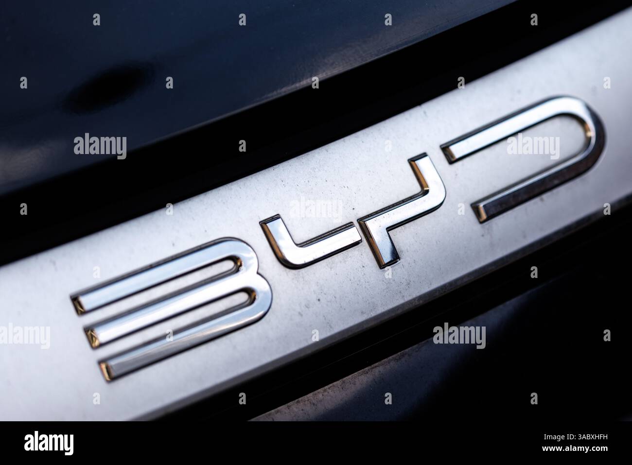 Munich, Germany. 02nd Apr, 2025. The BYD brand logo can be seen on the ...