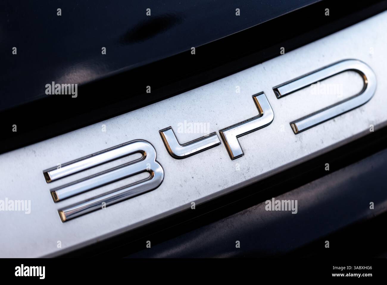 Munich, Germany. 02nd Apr, 2025. The BYD brand logo can be seen on the ...