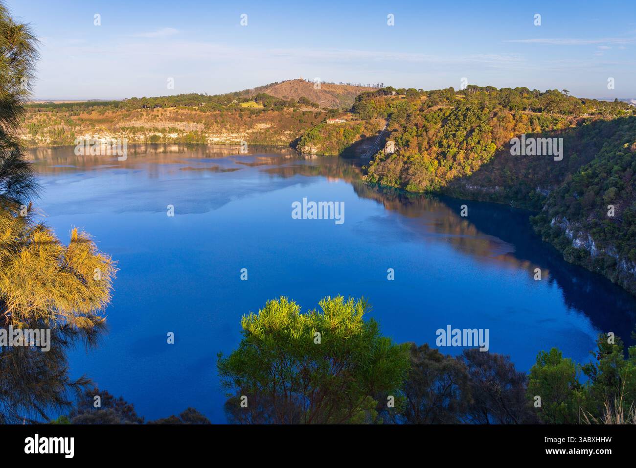 Aerial view of a calm lake in an extinct volcanic crater at Mount ...
