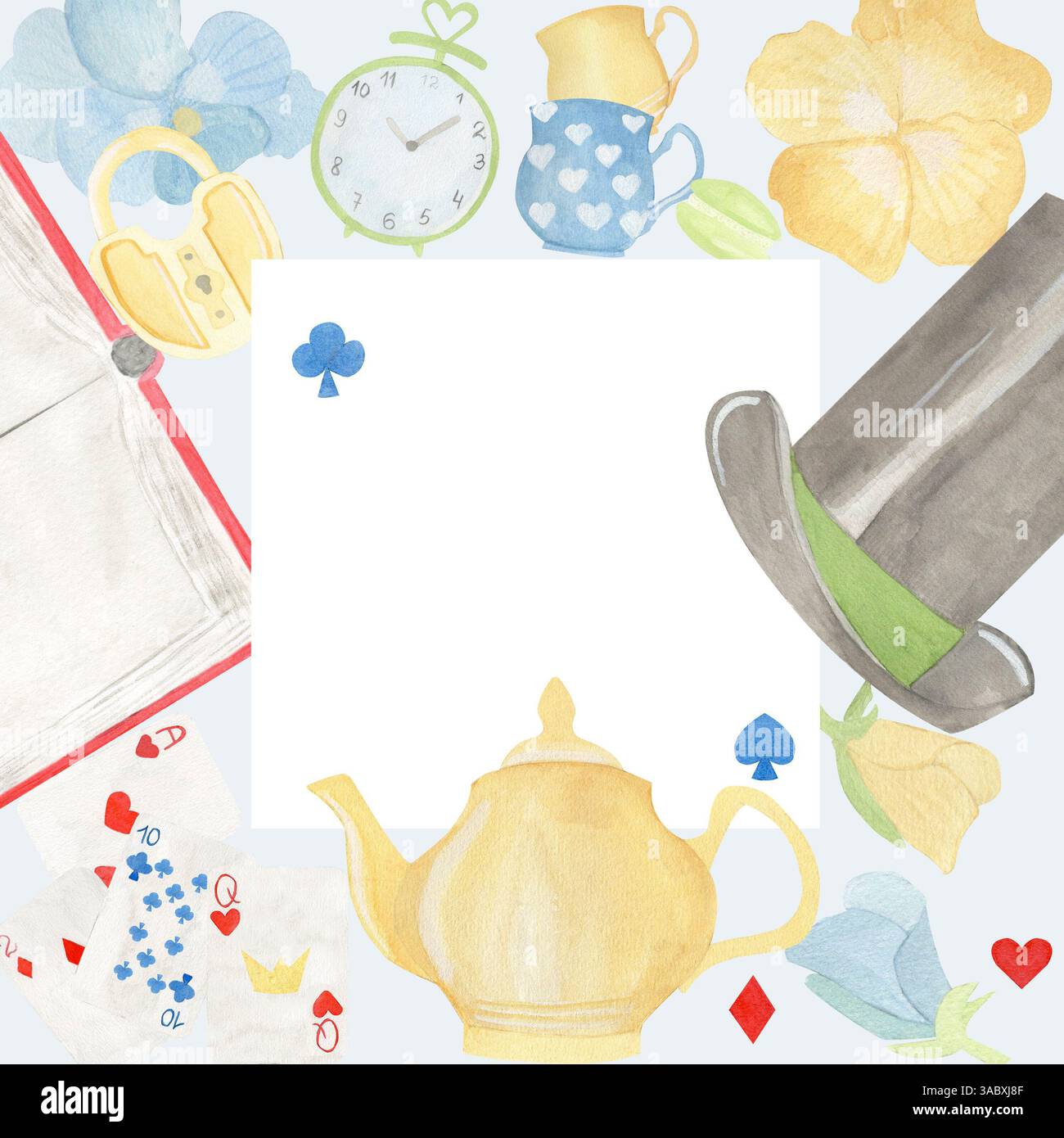 Square frame mad tea party from Alice in wonderland watercolor ...