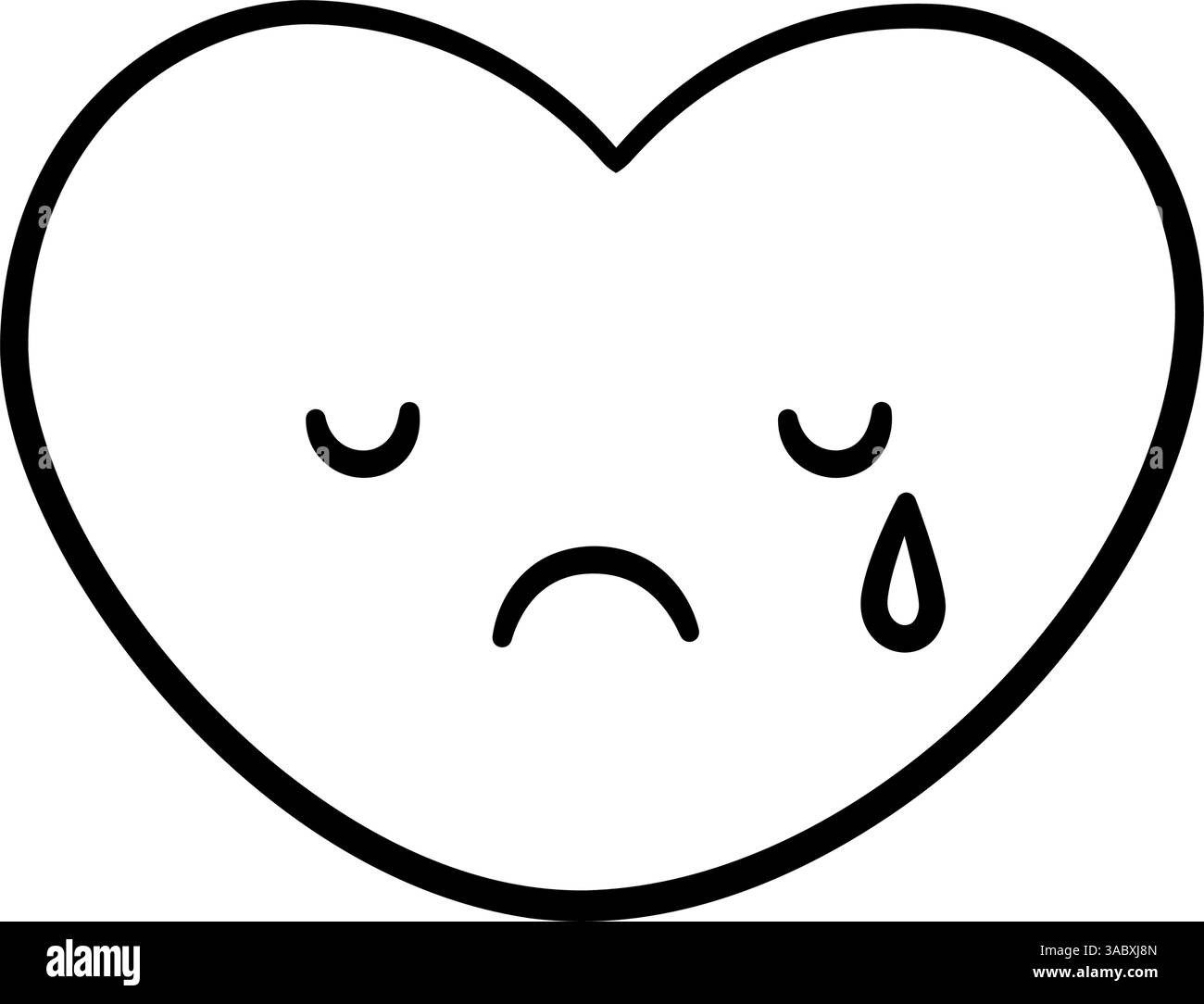 Cute doodle cry heart face icon. Sad crying heart. Love kawaii emoji ...