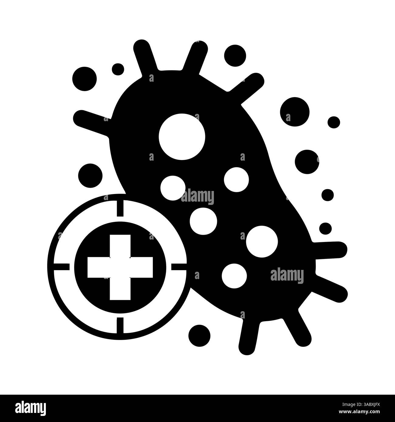 Black bacteria icon with medical cross symbolizing antibacterial health ...