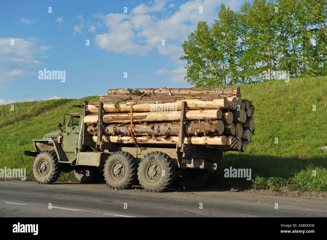Transportation of wood on a large truck in rural areas Stock Photo - Alamy