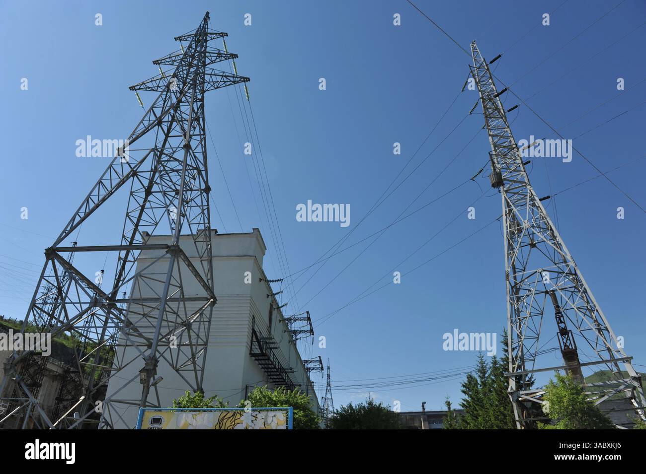 Transmission lines at Bukhtarma hydroelectric power station Stock Photo ...
