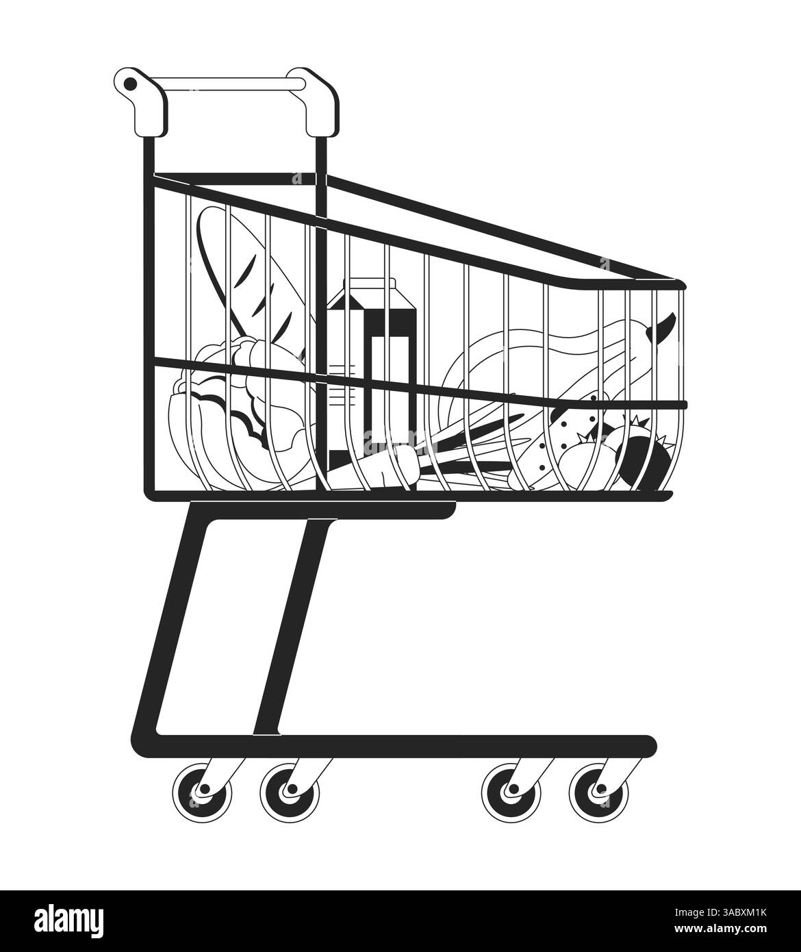 Shopping cart filled with groceries 2D line object Stock Vector Image ...