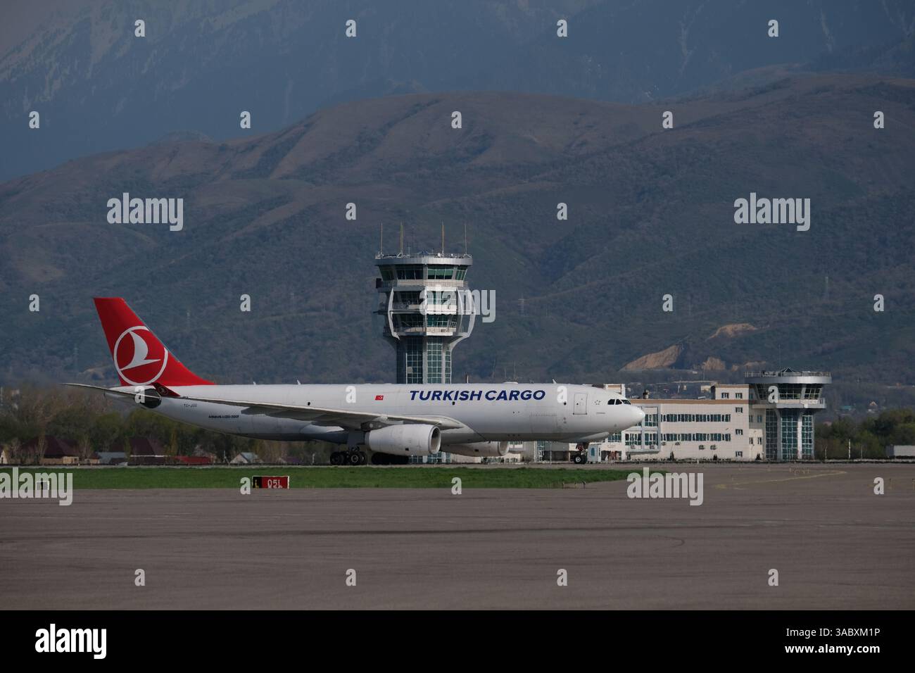 Turkish Cargo plane with humanitarian cargo landed at the airport Stock ...