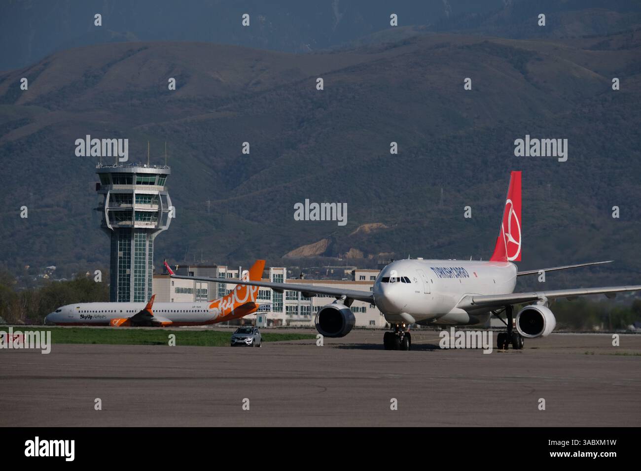 Turkish Cargo plane with humanitarian cargo landed at the airport Stock ...
