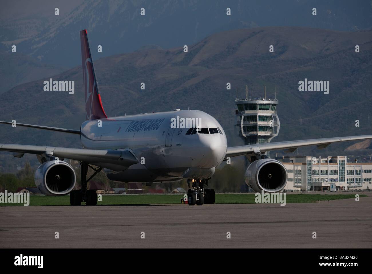 Turkish Cargo plane with humanitarian cargo landed at the airport Stock ...