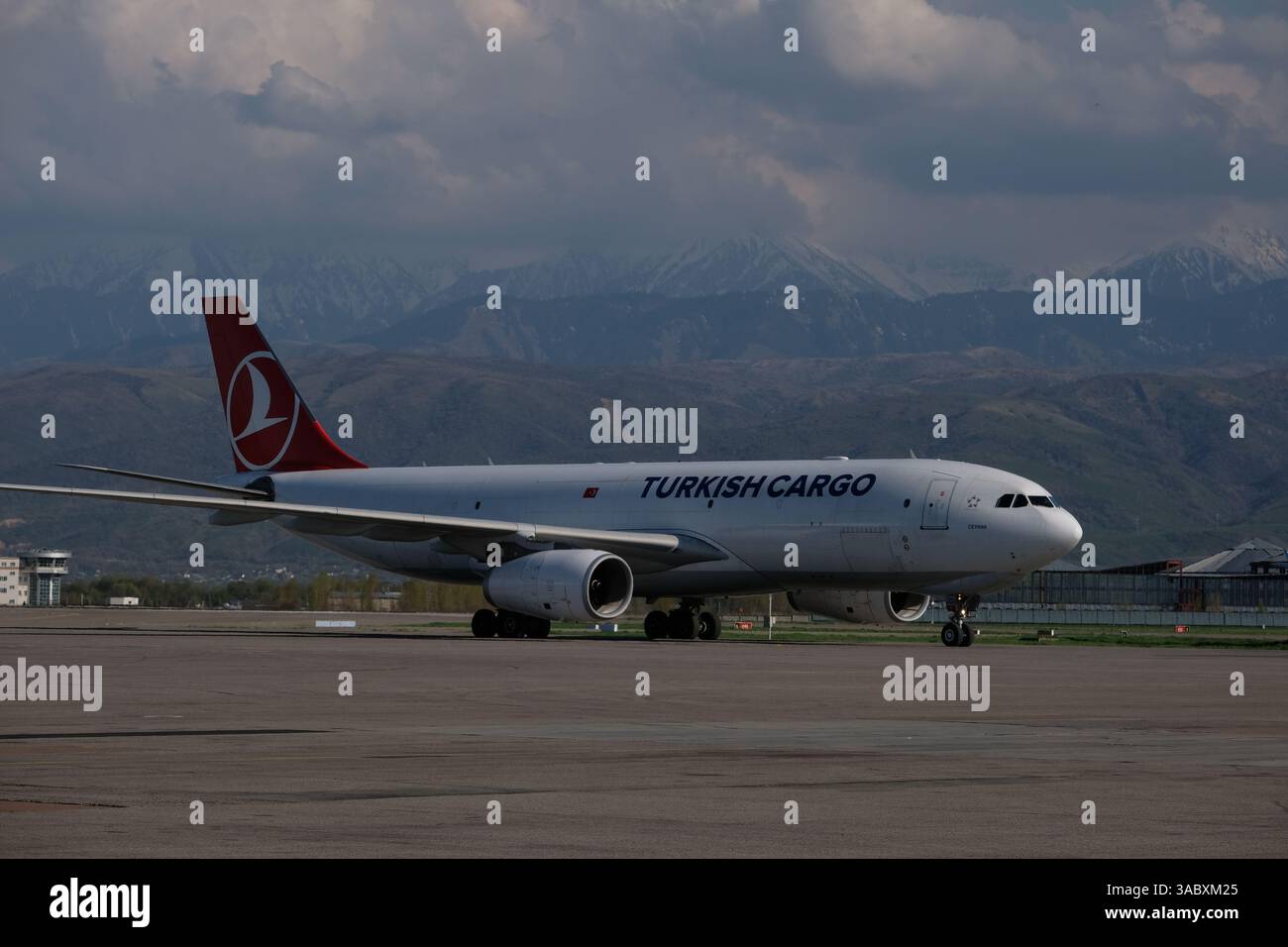 Turkish Cargo plane with humanitarian cargo landed at the airport Stock ...