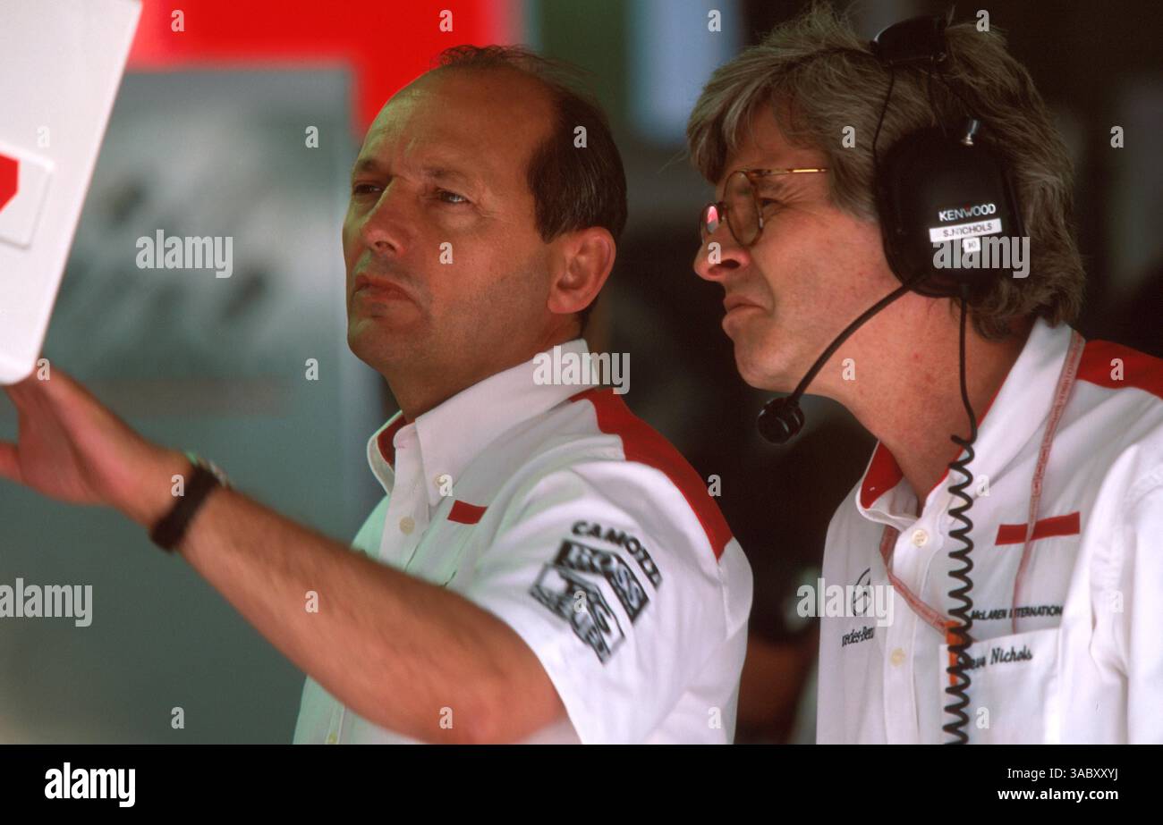 Ron Dennis(GBR) Mclaren Chief Executive with engineer Steve Nichols ...