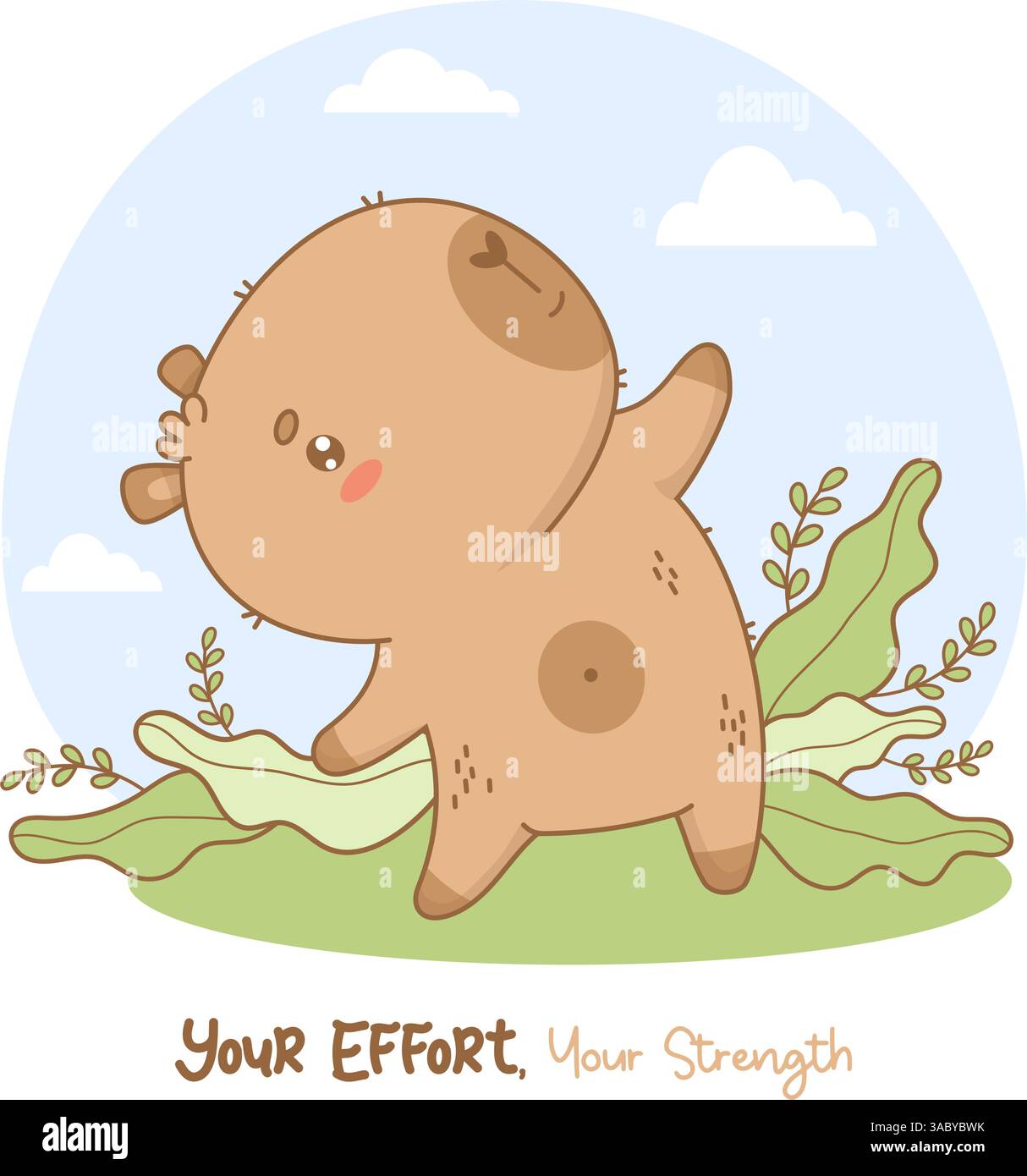 Capybara athlete doing Pilates stretching in nature. Cute cartoon ...