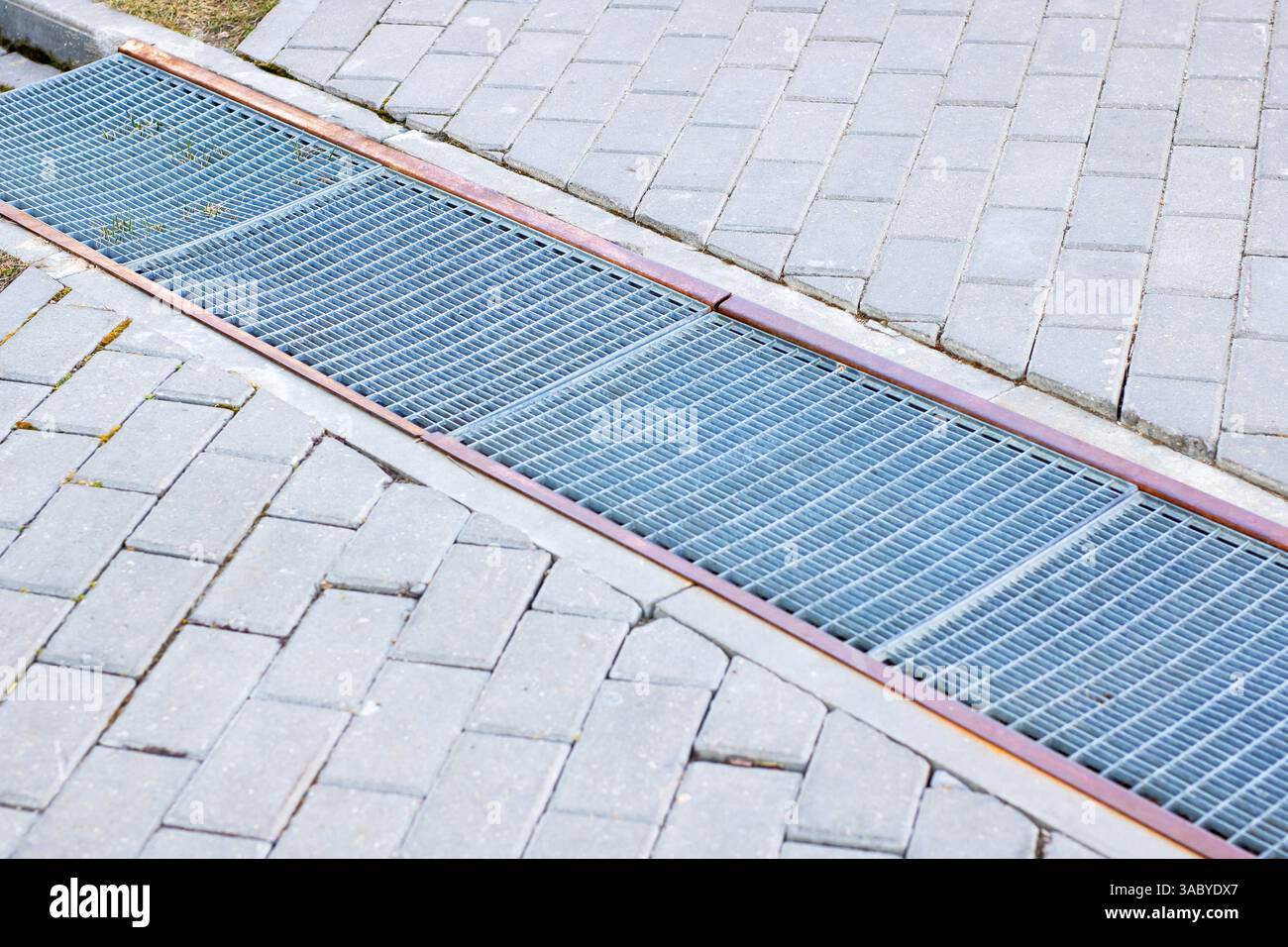 A modern solar panel installation integrated into urban pavement design ...