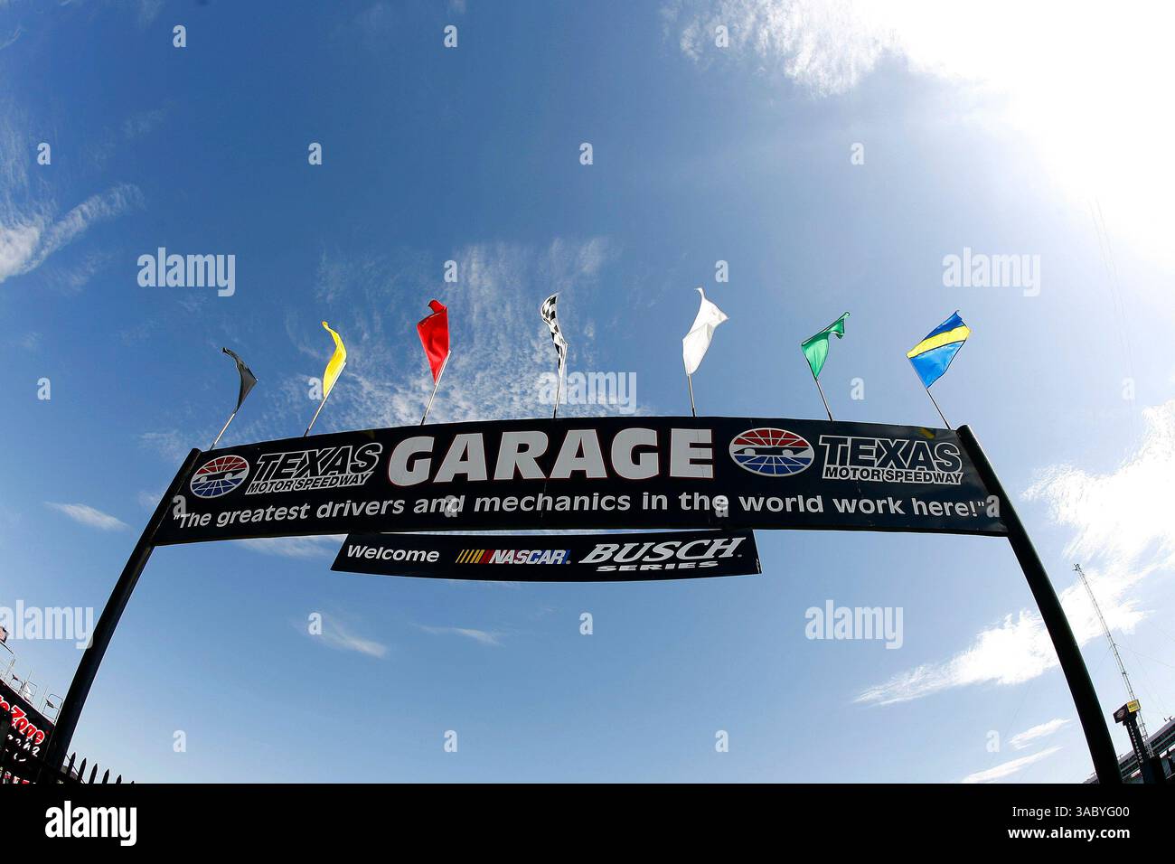 The signage at the entrance to the Busch Garage at Texas Motor Speedway ...
