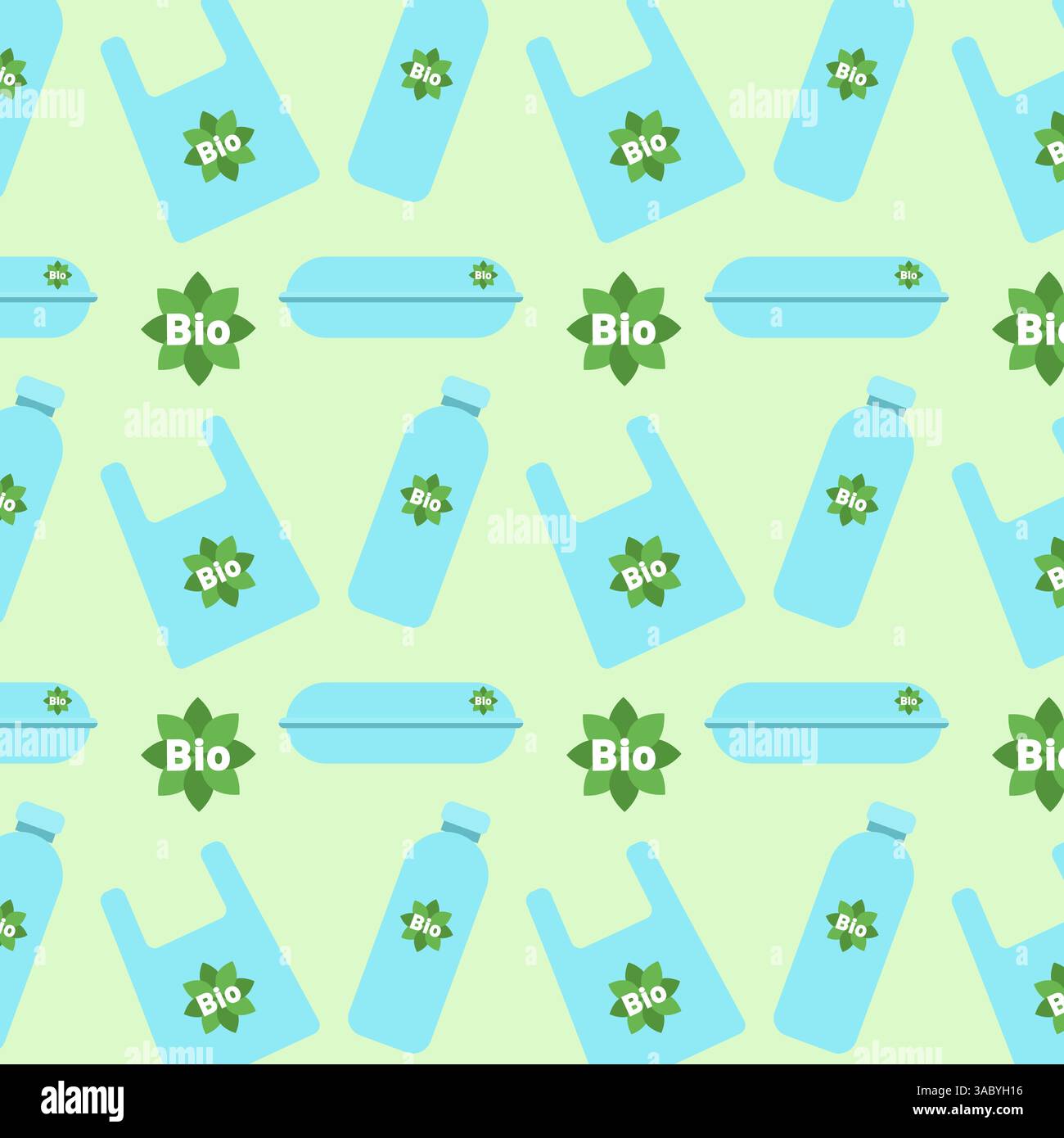 Pattern with eco friendly biodegradable packaging. Blue box bottle ...