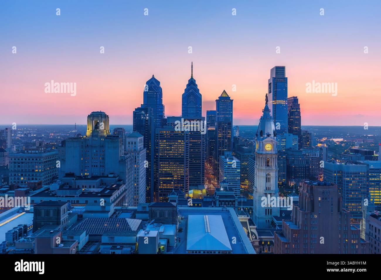 Aerial view of Downtown Philadelphia city skyline, cityscape of ...