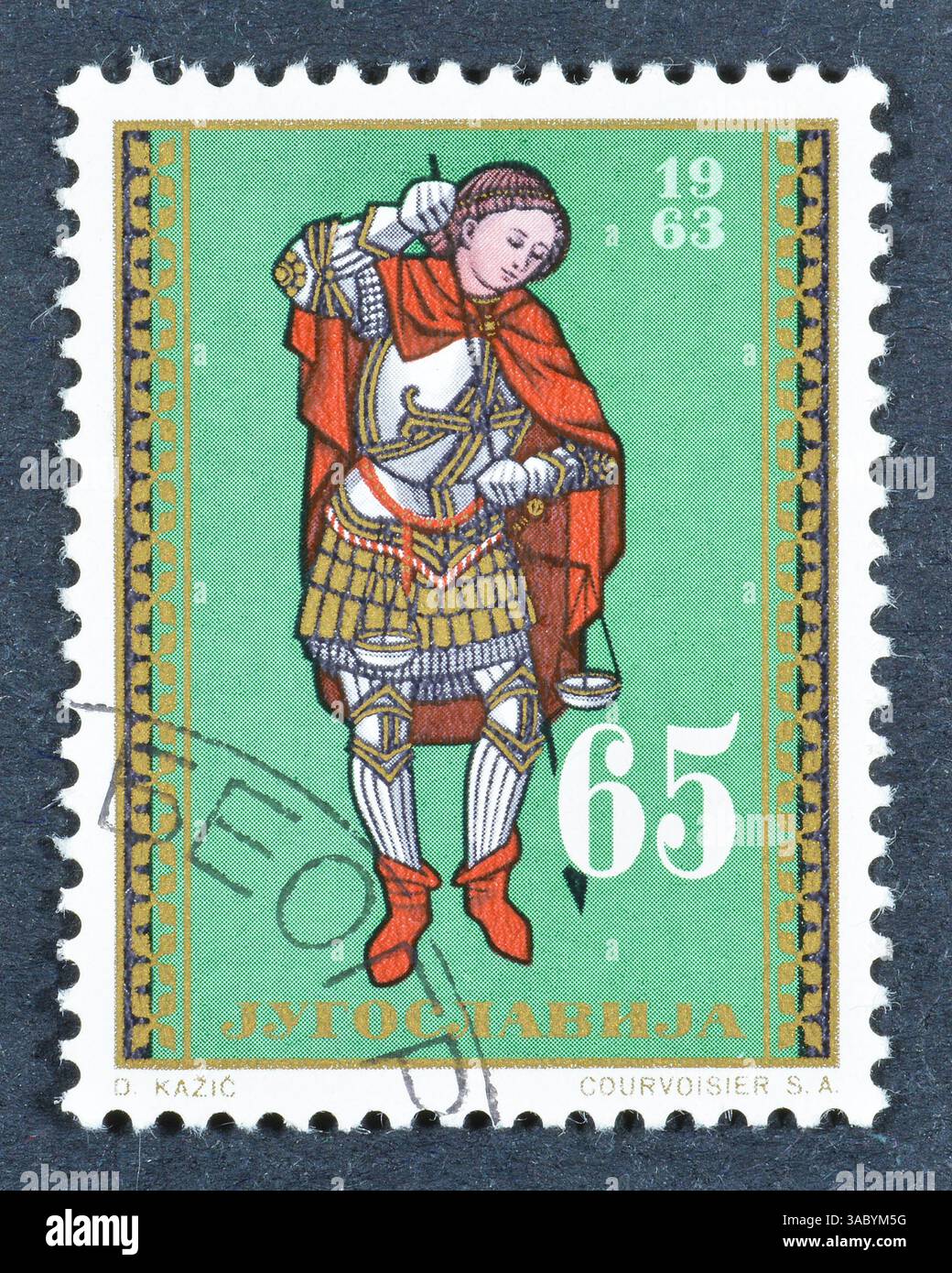 Cancelled postage stamp printed by Yugoslavia, that shows Archangel ...